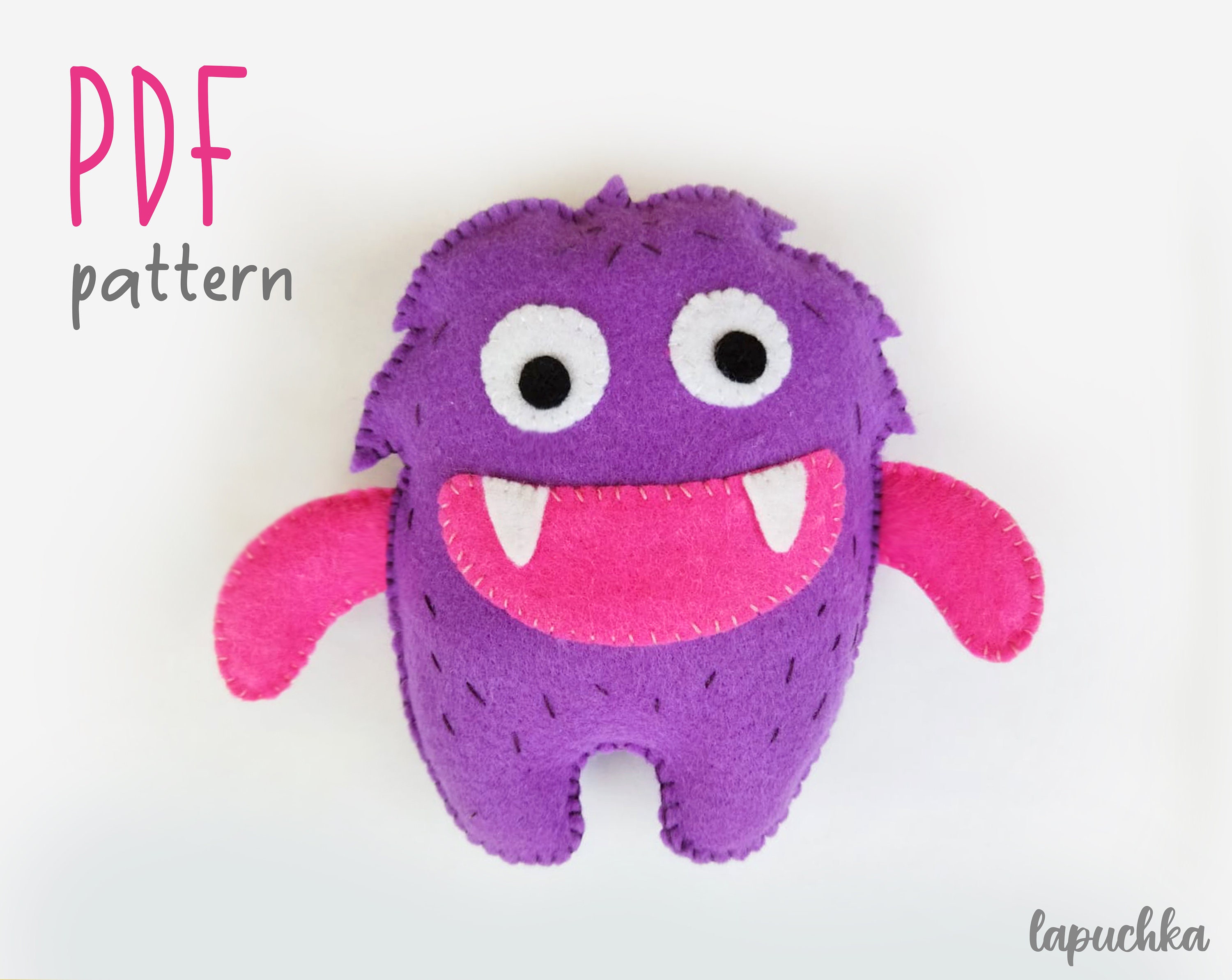 Cute Purple Monster PDF Pattern. Sewing Step by Step Tutorial. Felt Toy ...