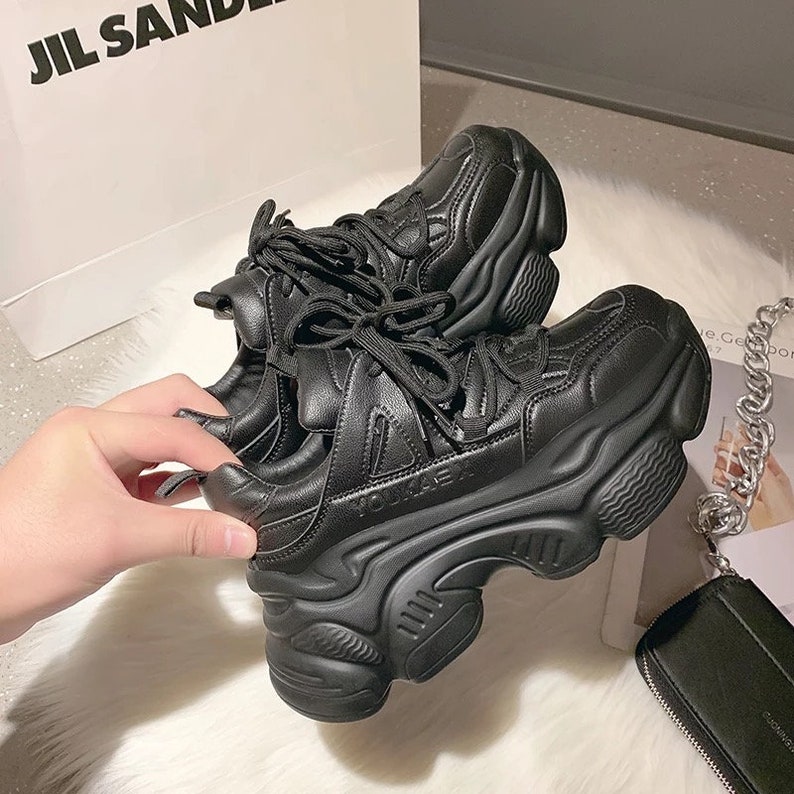 Womens Chunky Platform Fashion Sneakers Black - Etsy