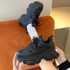 Womens Chunky Platform Fashion Sneakers Black - Etsy