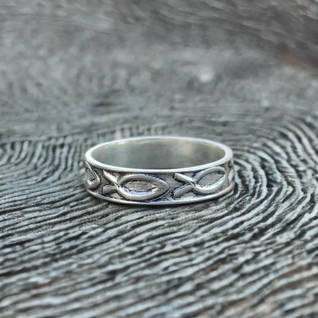 Handcrafted Sterling Silver Ring: Minimalist Band With Fish Design ...