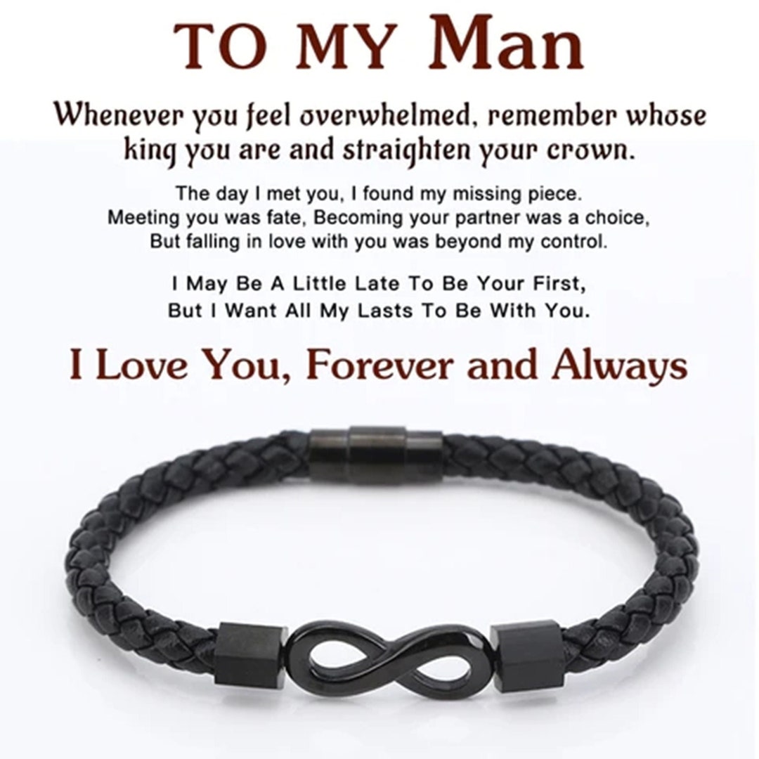 To My Man Men's Bracelet, Infinity Men Leather Bracelet, Matching Couple Bracelets, Christmas ...