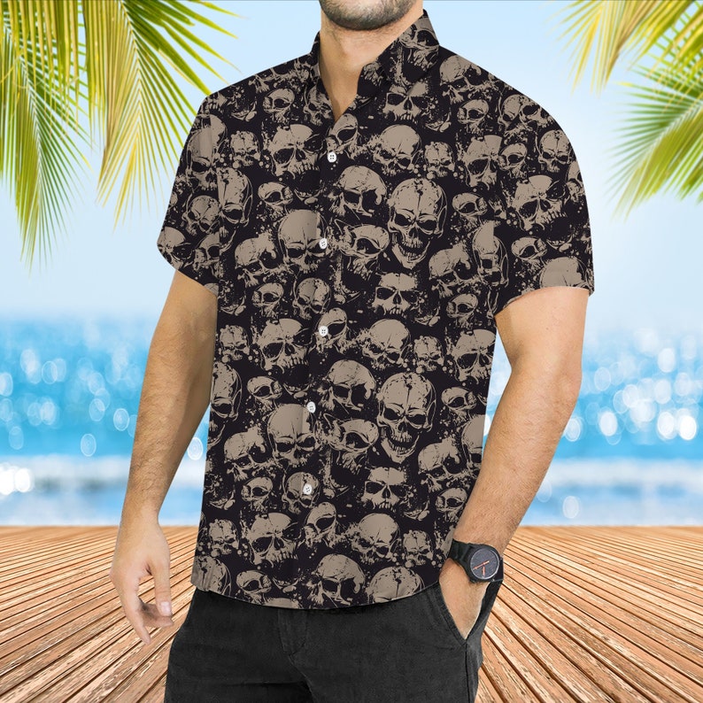 Skull Hawaiian Shirt Skull Gothic Shirt Summer Skull Shirt - Etsy