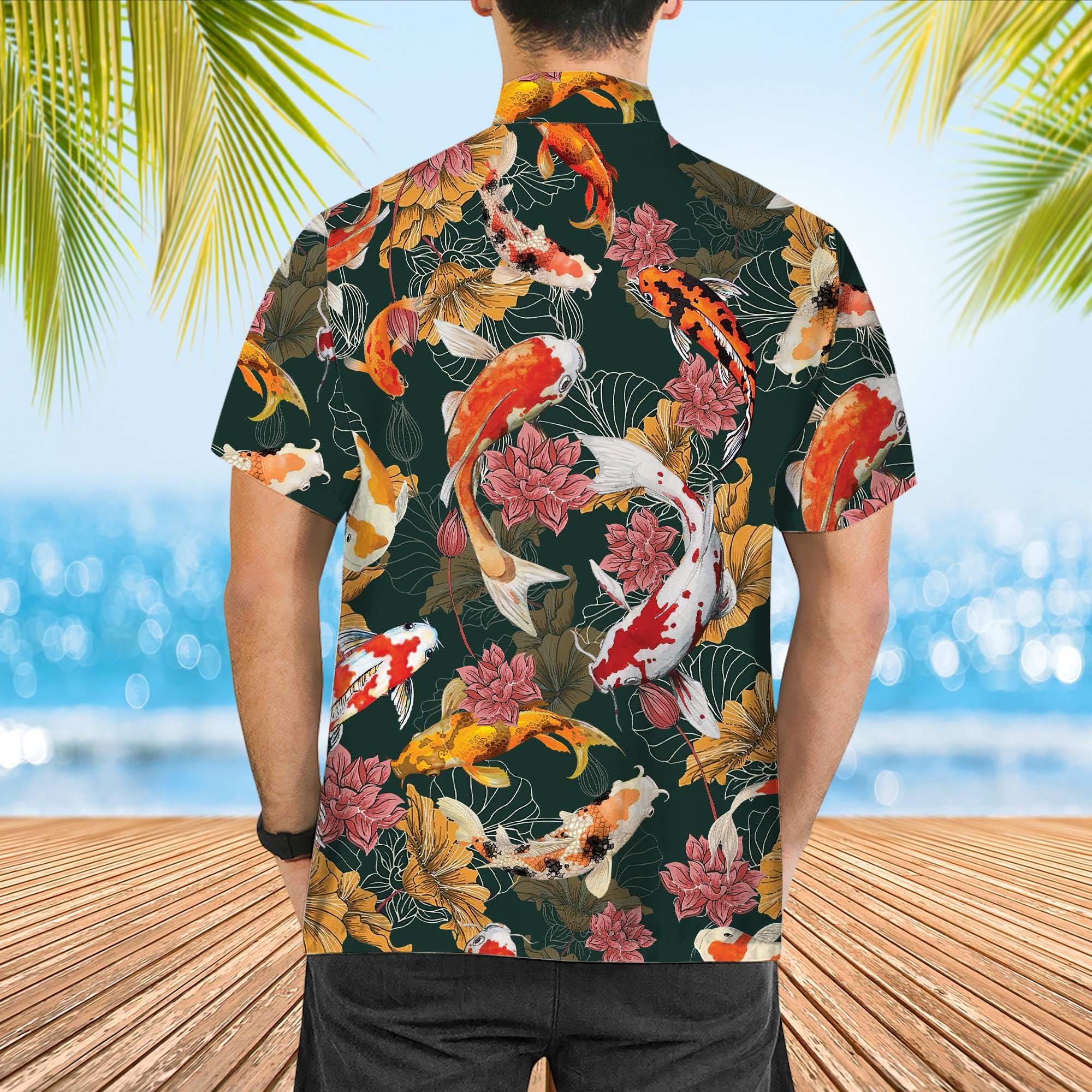 Koi Fish Pattern Hawaiian Shirt, Japanese Koi Fish, Koi Fish Hawaiian ...