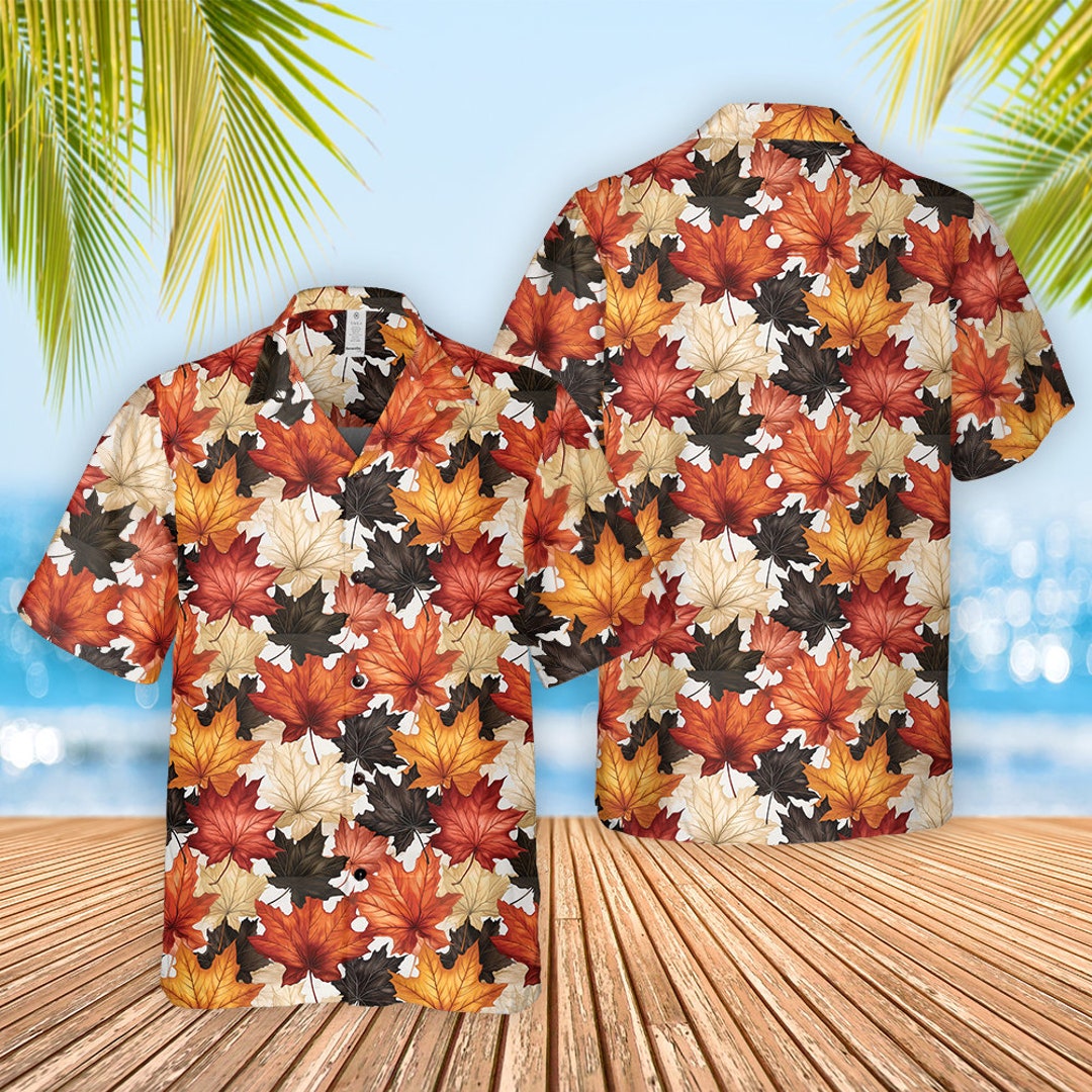 Fall Leaves Hawaiian Shirt, Autumn Vibe Thanksgiving Shirt, Men Fall ...