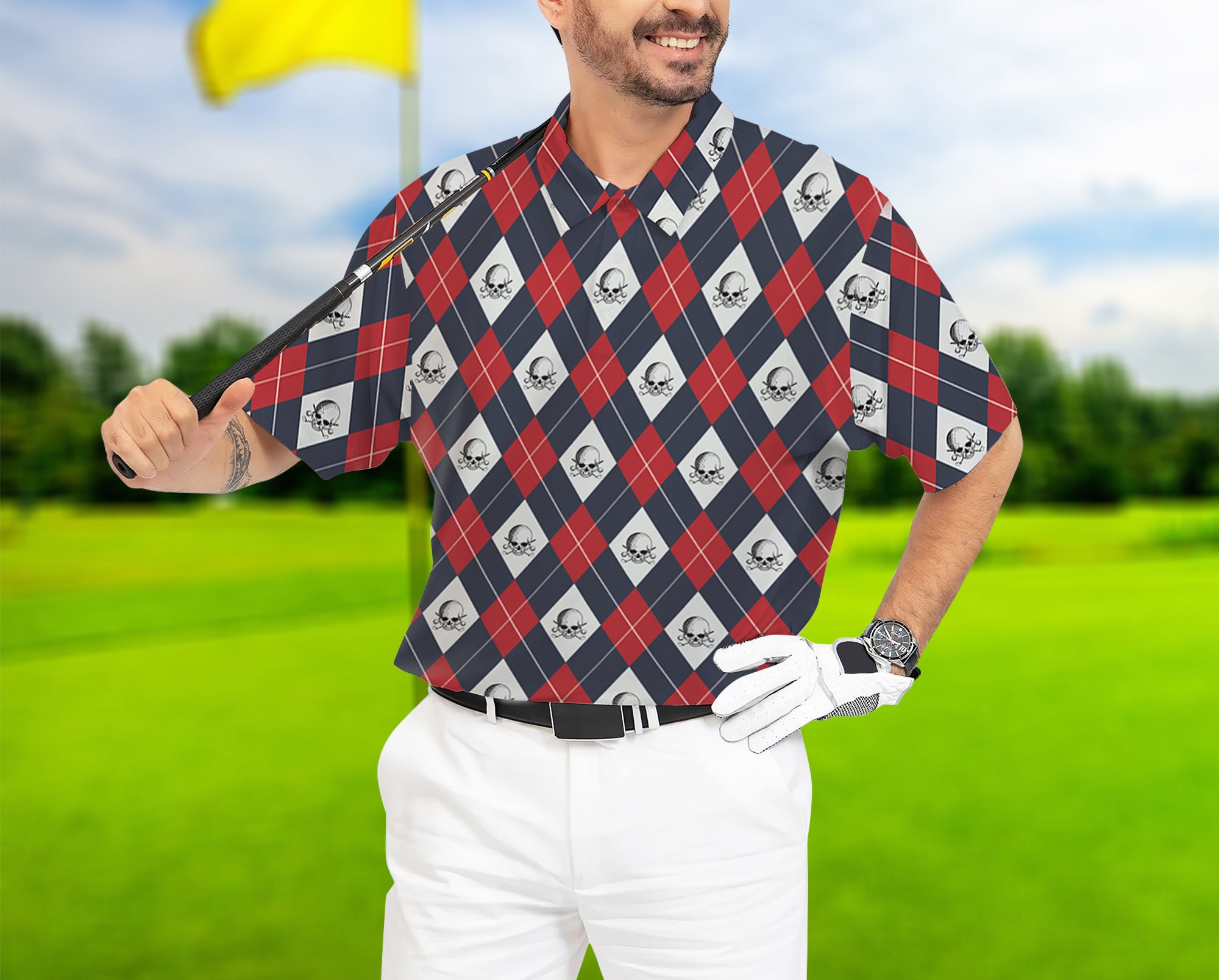 Skull Golf Polo Shirt, Skull Men Golf Shirt, Golf Lover Shirt, Golf ...