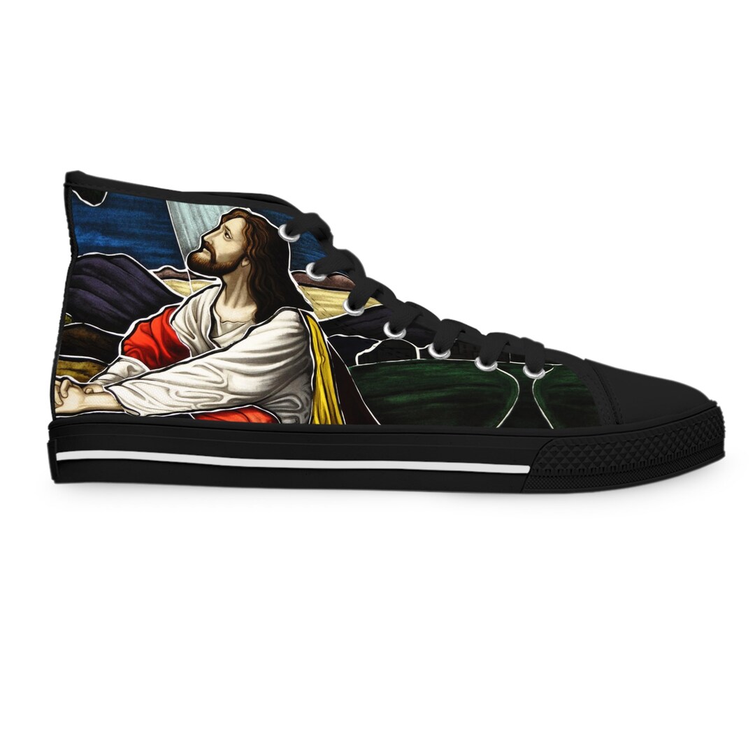 Women's High Top Sneakers Jesus Christ Praying in Gethsemane Stained ...
