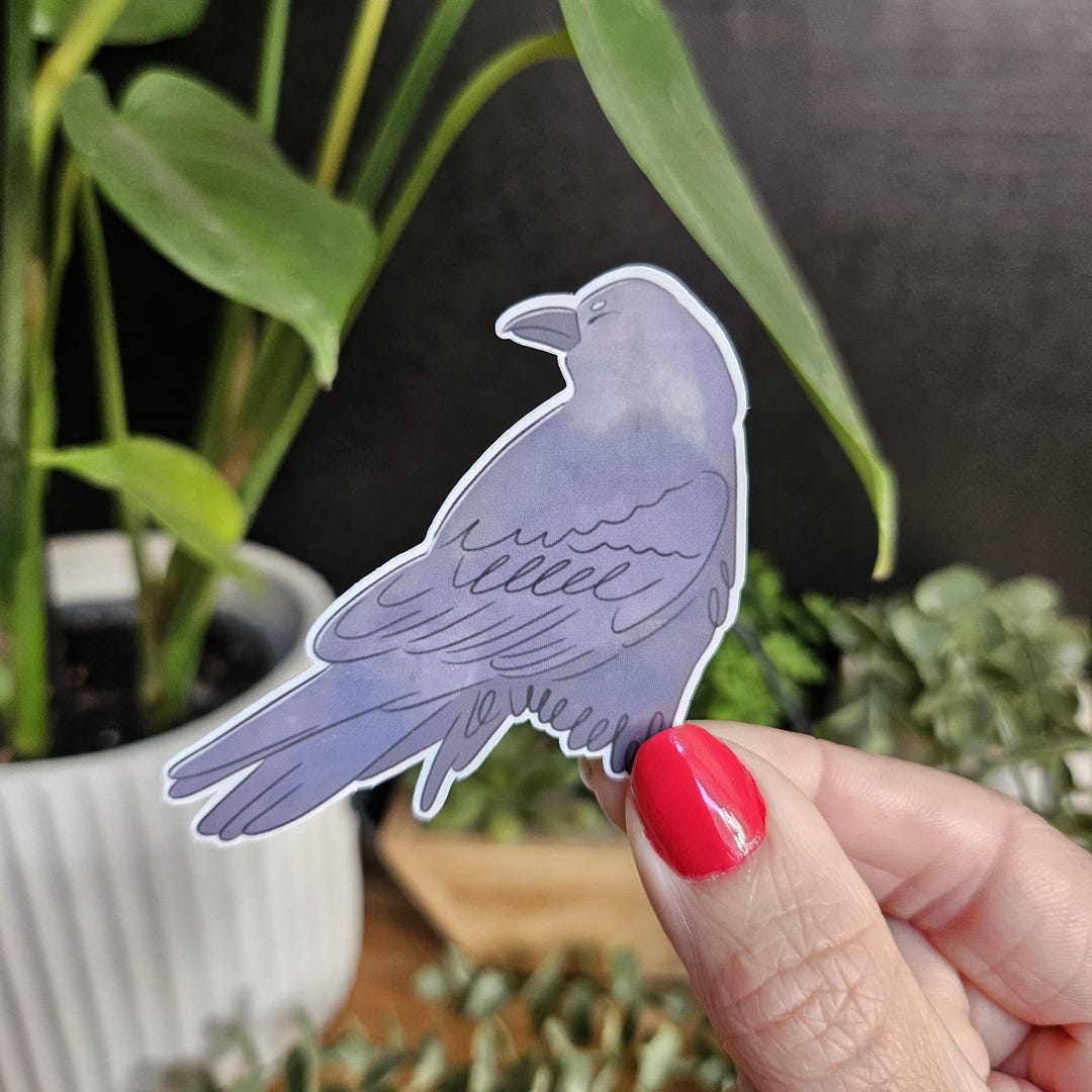 Spooky Crow Sticker | Original Illustrated Bird Design | Matte Shimmer ...