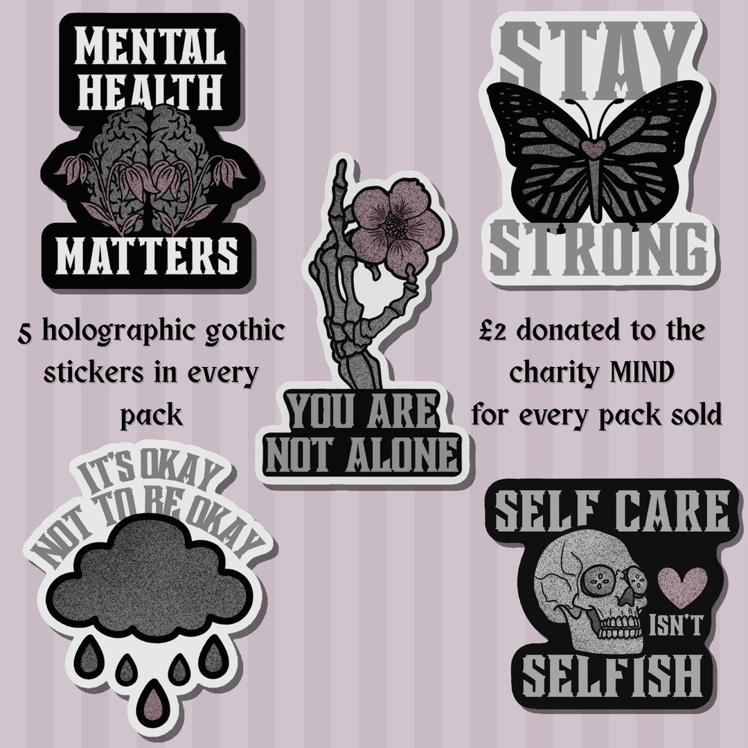 Gothic and Emo Mental Health Recovery Sticker Pack - Floral Skeleton MH ...