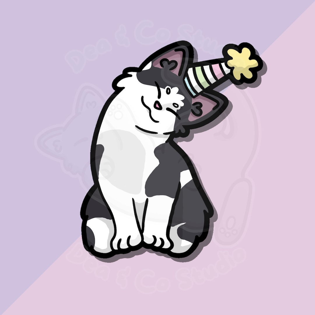 Black and White Birthday Party Cat Shattered Holographic Sticker - Etsy