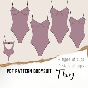 Bodysuit Lingerie Sewing Pattern Thong Size S, 4 Cups in 1 PDF - Etsy
