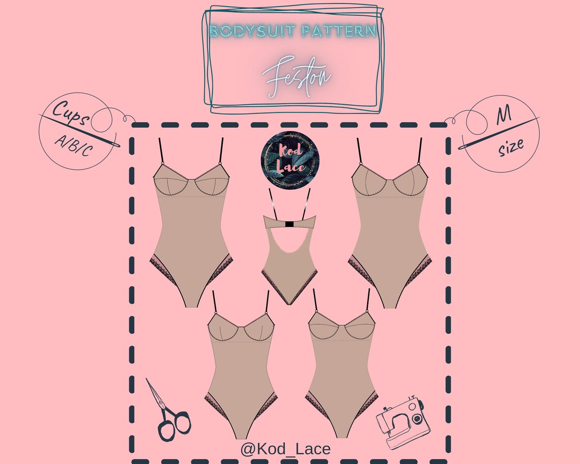 Bodysuit Lingerie Sewing Pattern Feston Size M 4 Cups in 1 PDF - Etsy