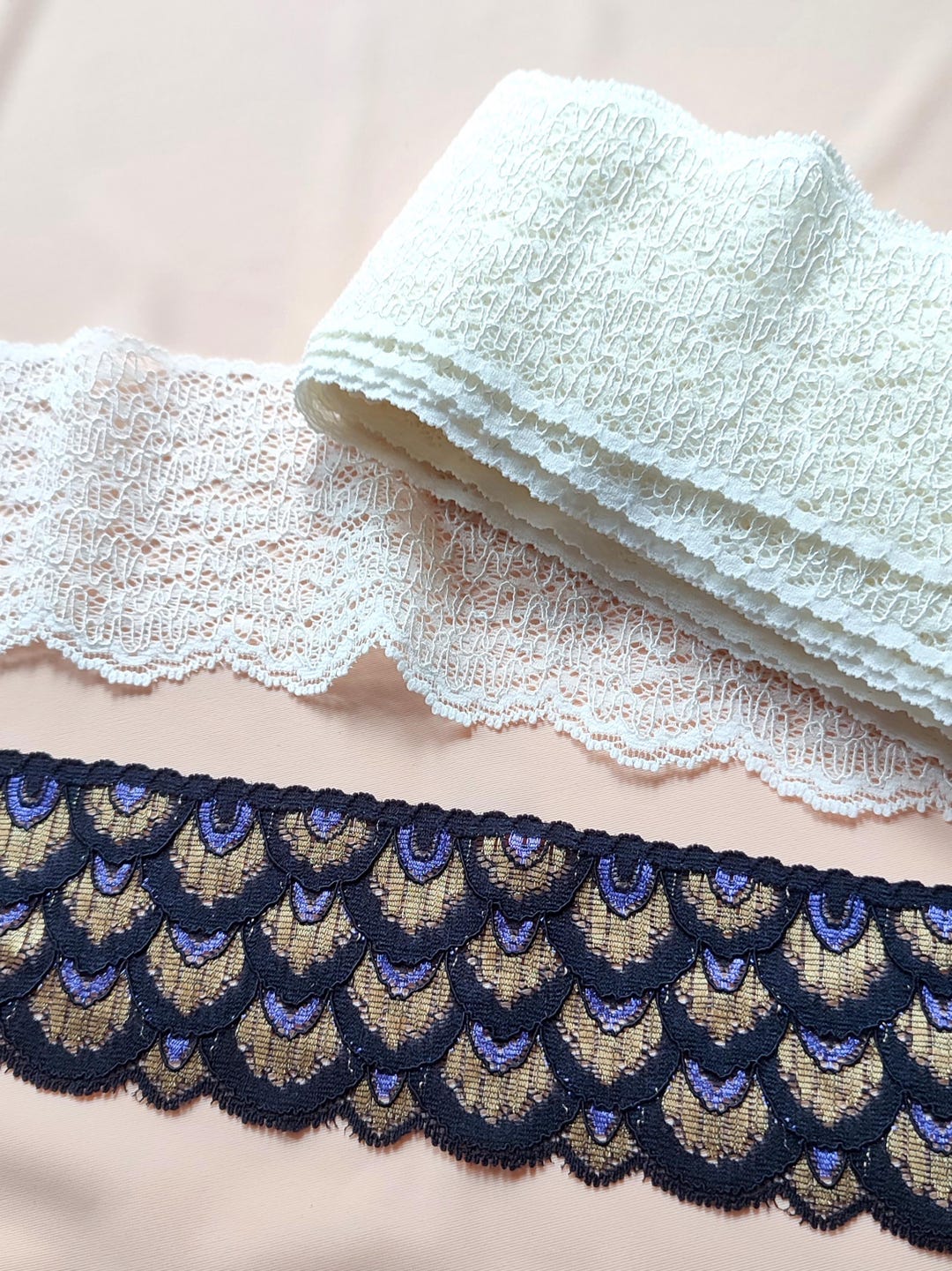 Ivory Stretch Lace Trim for Lingerie Sewing | Narrow Elastic Lace 75mm ...