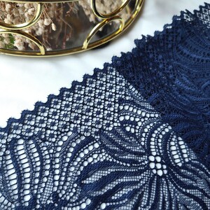 Stretch Dark Blue Lace for Sewing Lingerie, Elastic Deep Blue Lace ...