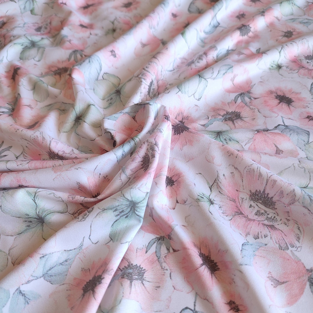 Elastic Microfiber With Pink Flowers Pattern, Fabric for Sewing ...