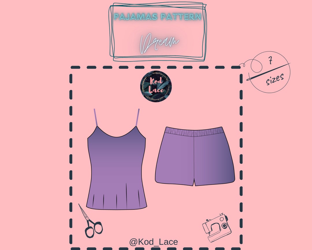 Pajama Set Sewing Pattern Top and Shorts PDF | Satin Pajama | Sleepwear ...