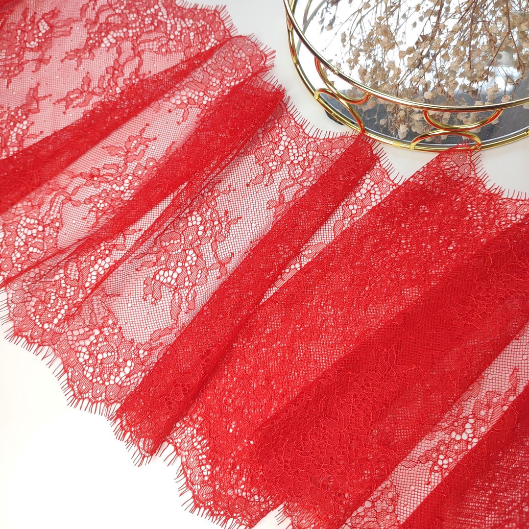 Red Chantilly Lace for Sewing Lingerie, Non Elastic Lace Fabric for Bra ...