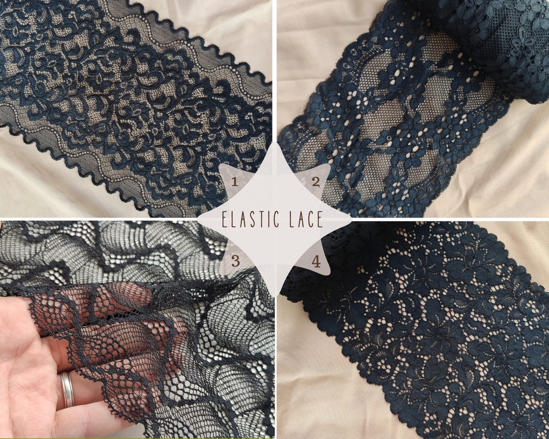 Stretch Black Lace for Sewing Lingerie, Elastic Black Lace, Fabric for ...