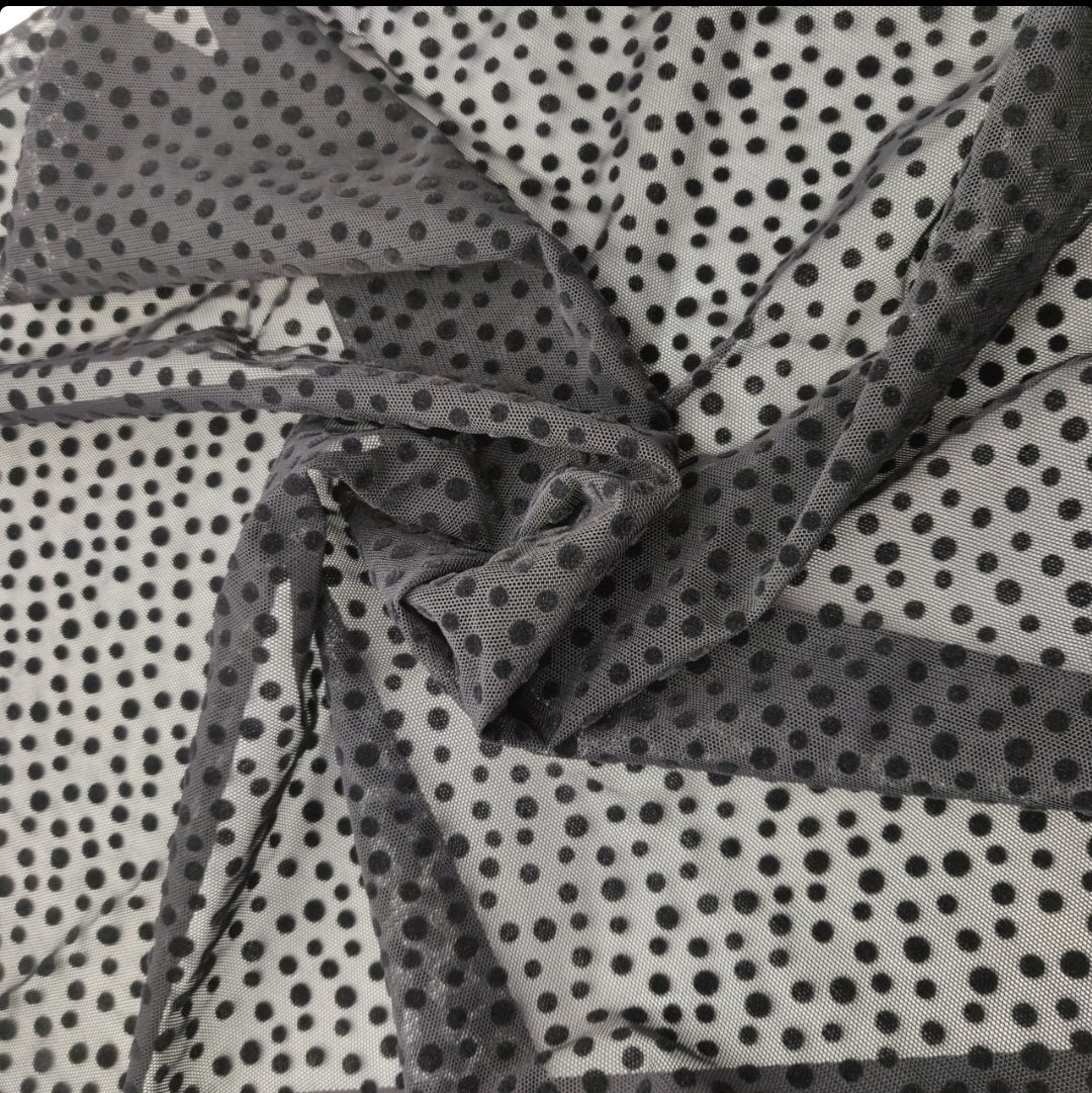 Black Stretch Flock Dots Mesh Fabric Power Net Elastic Power - Etsy