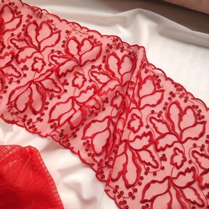Red Embroidered Sequin Lace Trim, Bra Making, Lingerie Sewing - Etsy