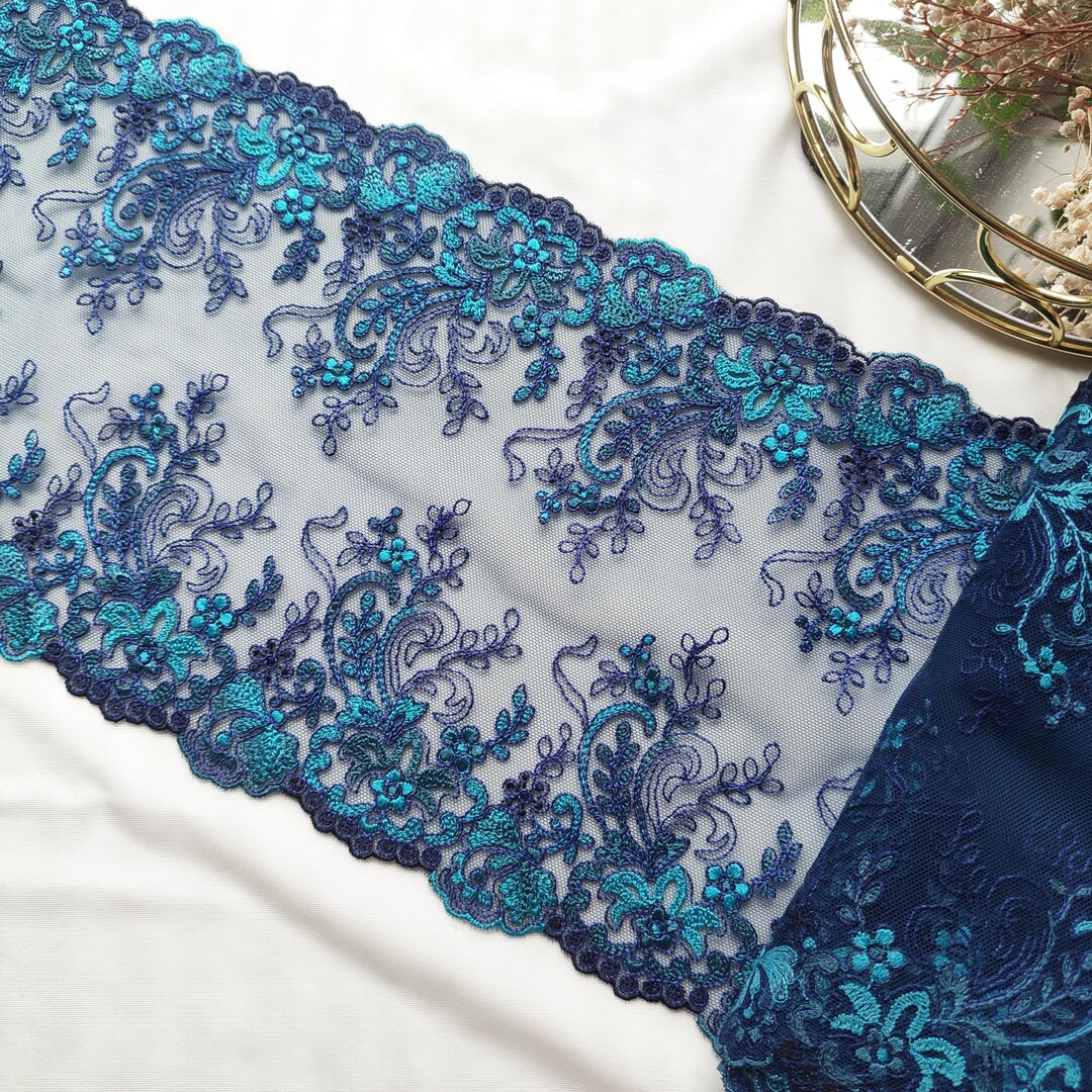 Transparent Lace With Blue Embroidery, Mesh, Invisible Lace, Stability ...