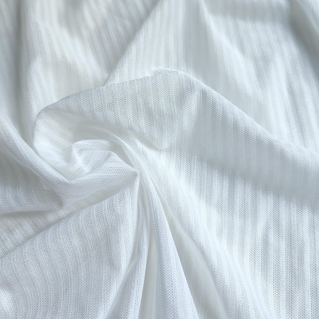 White Stretch Mesh Fabric With Line Pattern, Power Net, Elastic Power ...