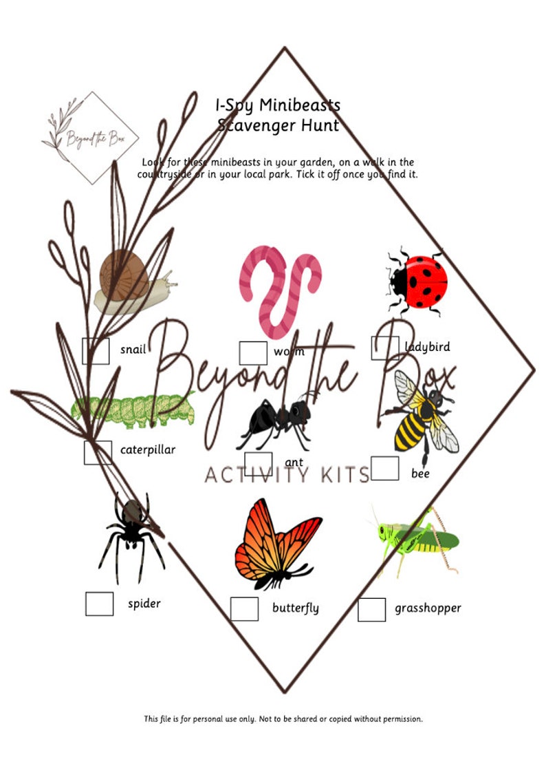 I-spy Minibeasts Scavenger Hunt Printable Insects Bug Hunt Children's ...