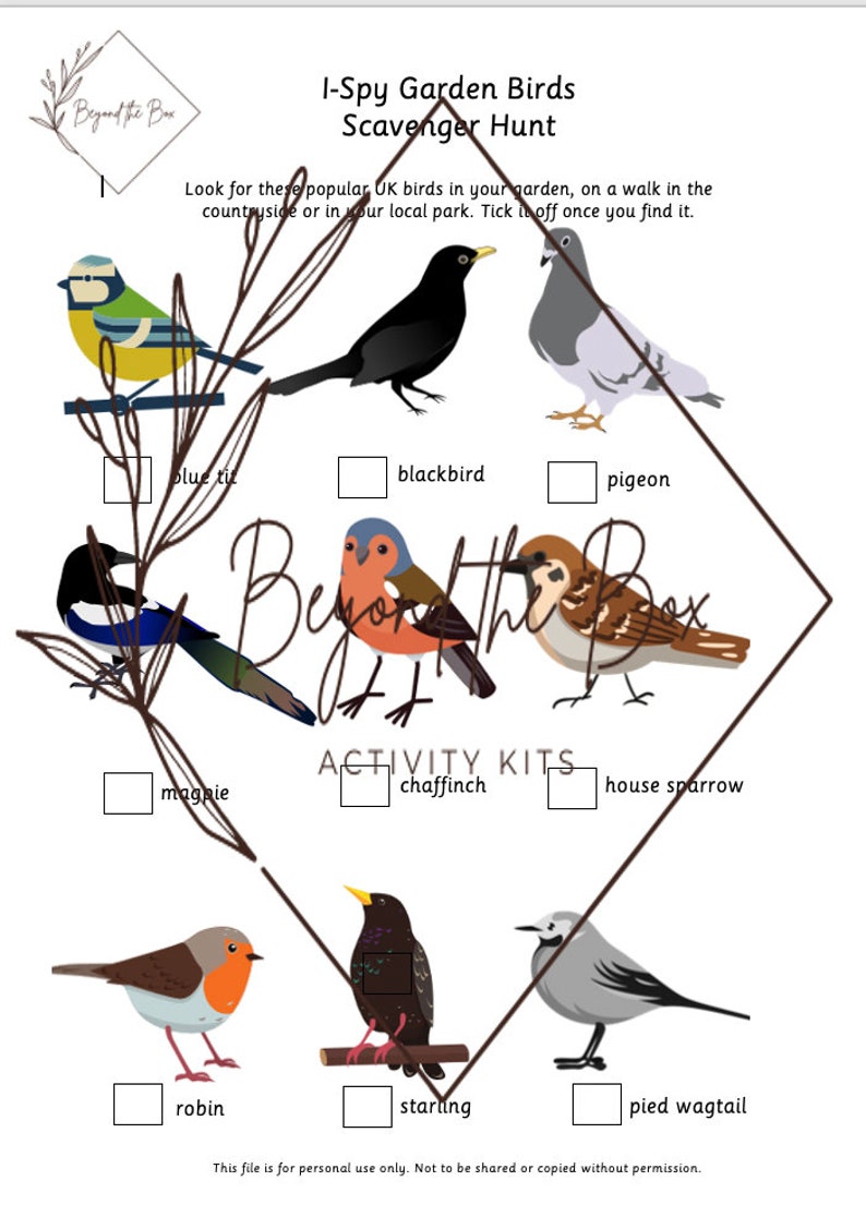 I-spy Garden Birds Scavenger Hunt Printable Download Children's ...