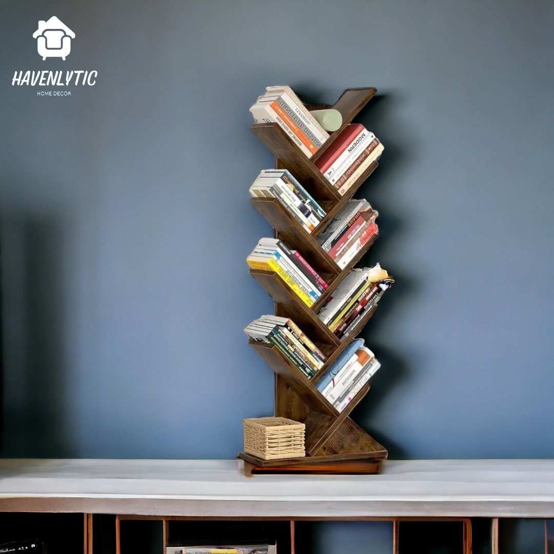 Rustic 9 Tier Bookshelf, Retro Wooden Bookcase for Living Room, Floor ...