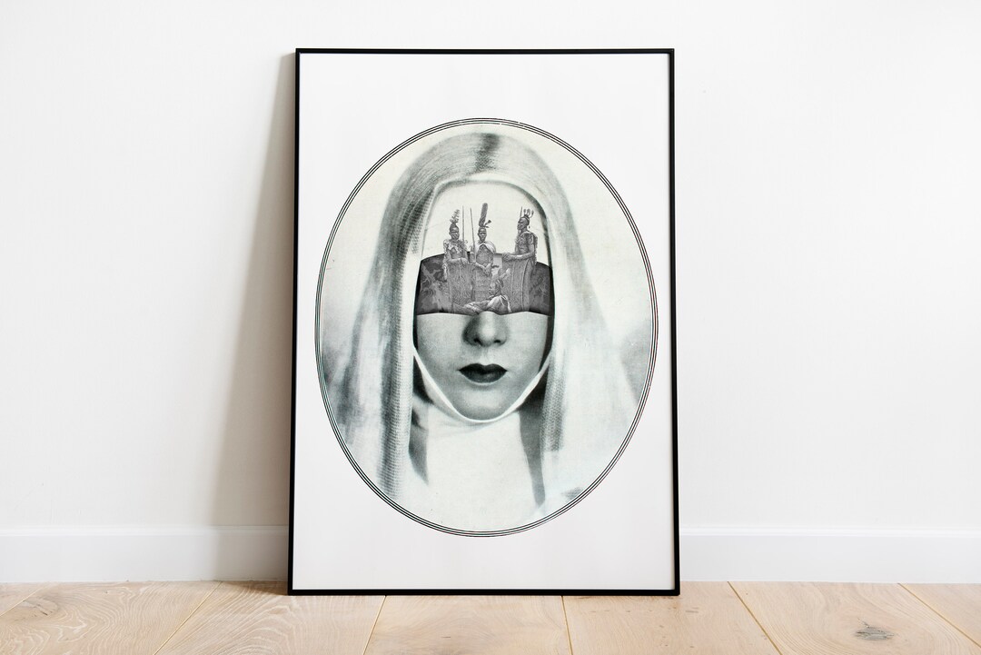 DIGITAL DOWNLOAD Antique Nun Abstract Collage Wall Art Illustration ...