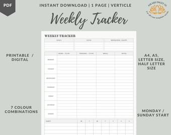 Daily Weekly Habit Tracker Instant Printable Weekly Tracker - Etsy