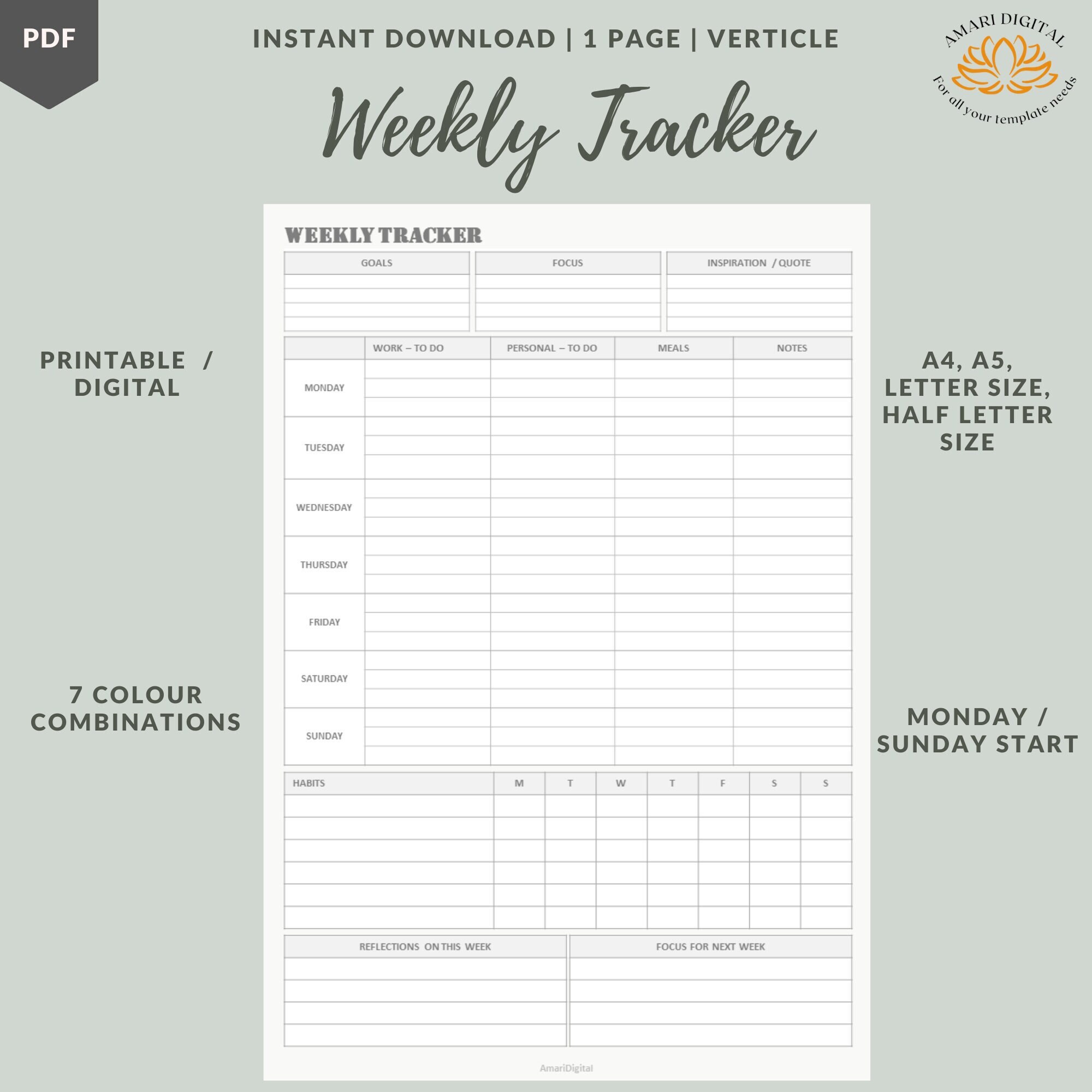 Printable / Digital Weekly Tracker - Etsy