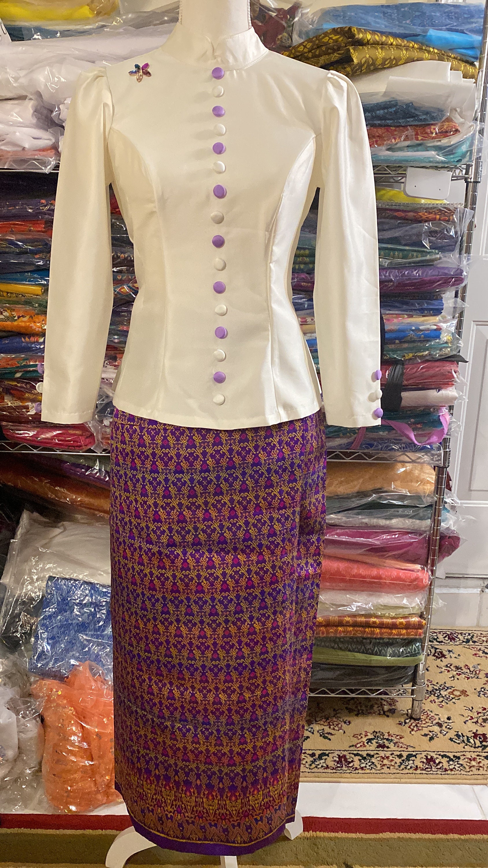 Cambodian Traditional Outfit Size M Skirt Waist 31 Inches Top Waist 31 ...