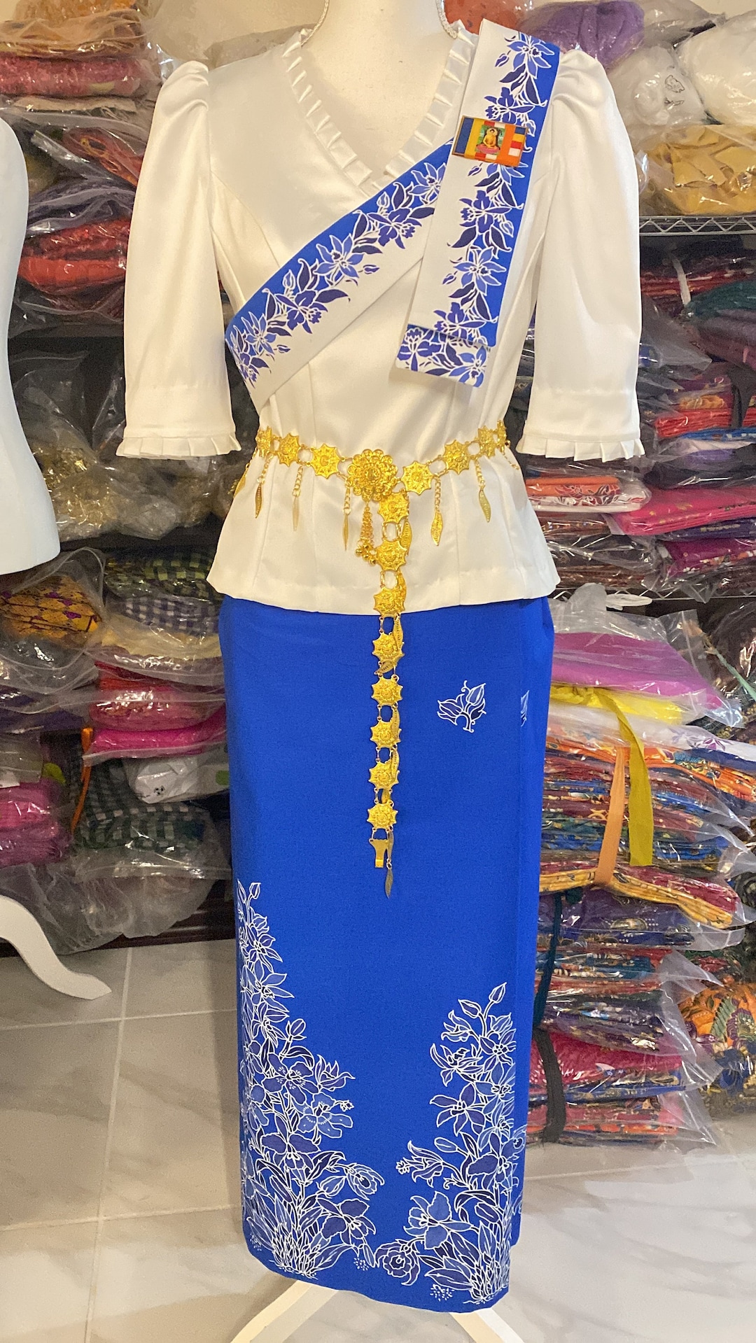 Cambodian Traditional Outfit Sarong Skirt N Top Size M , Bust 36 Inches ...