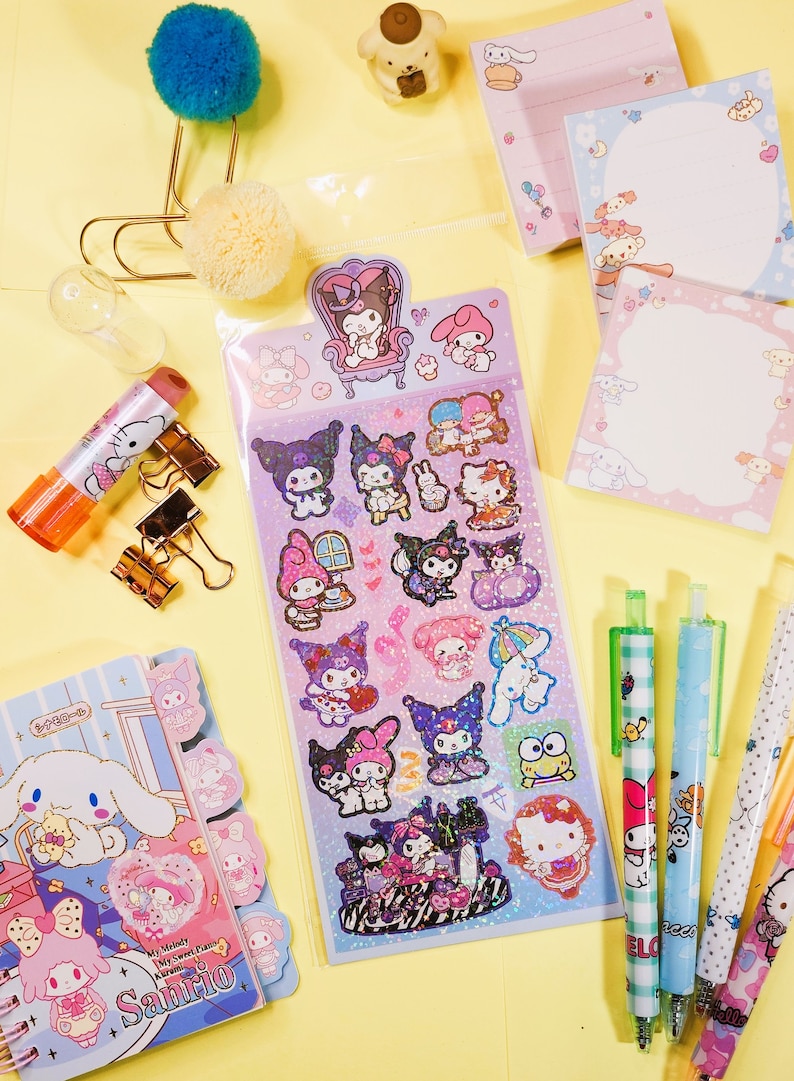 Cute Glitter Sticker Sheets Holographic Kawaii Kitty & Friends - Etsy