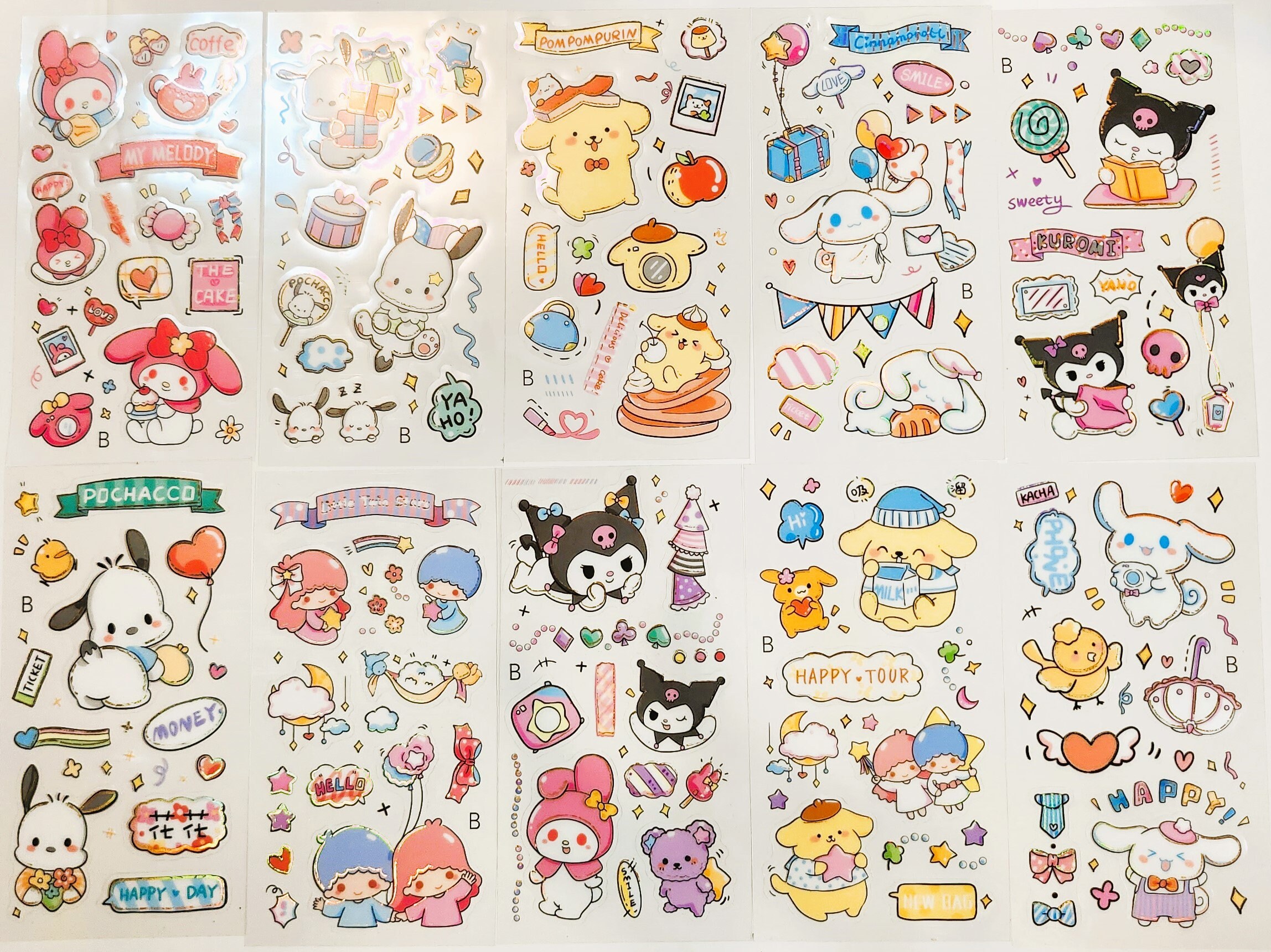 10 Kawaii Sticker Sheets Kawaii Kitty & Friends Clear Sticker Sheets ...