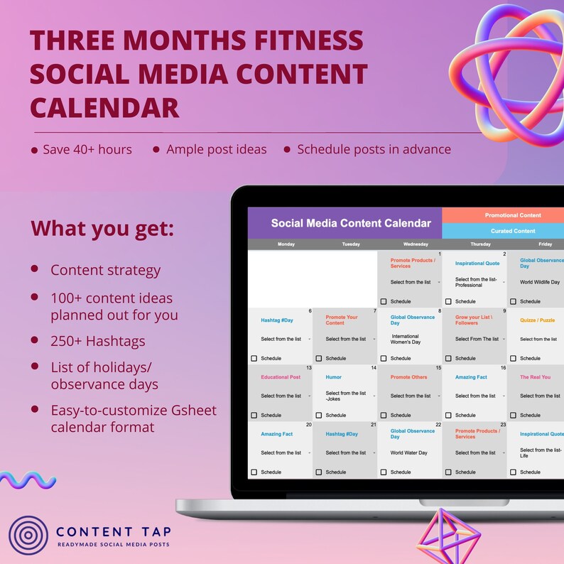 Fitness Social Media Content Calendar, Content Ideas, Fitness Content ...