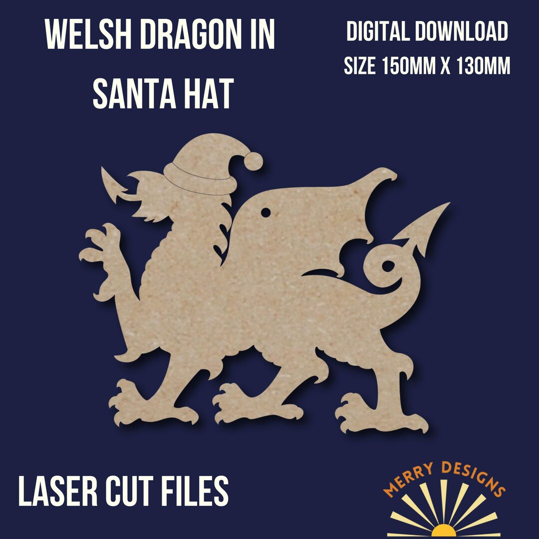 Christmas Welsh Dragon in Santa Hat Cut Files, Svg Dxf Eps Pdf Design ...