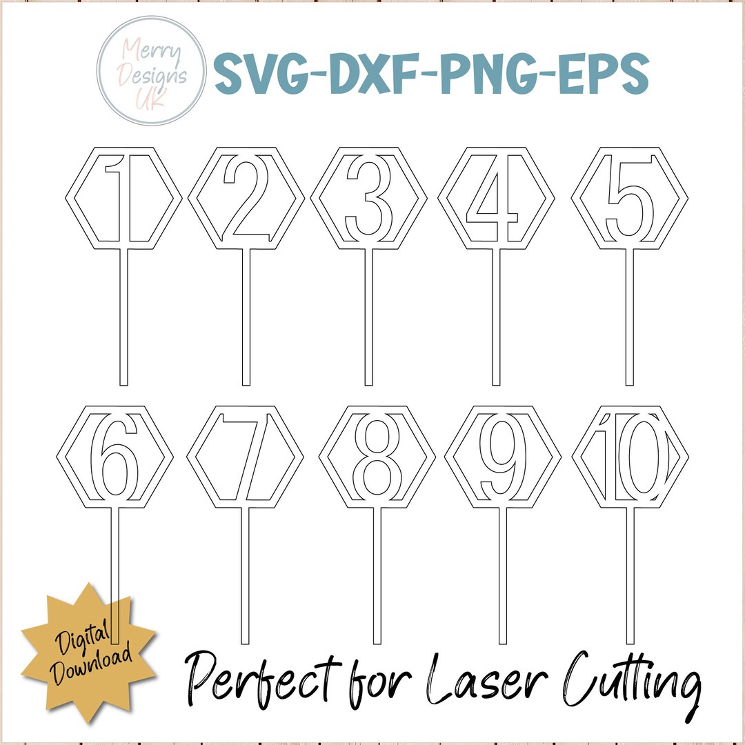 Hexagon Table Number Sticks SVG Bundle PNG DXF Wedding Table Numbers ...