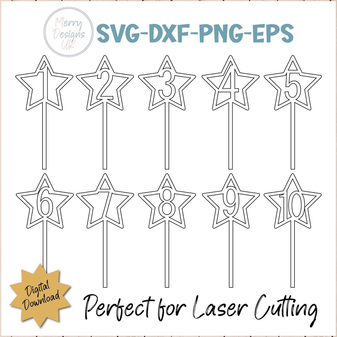 Star Table Number Sticks SVG Bundle PNG DXF Wedding Table Numbers ...
