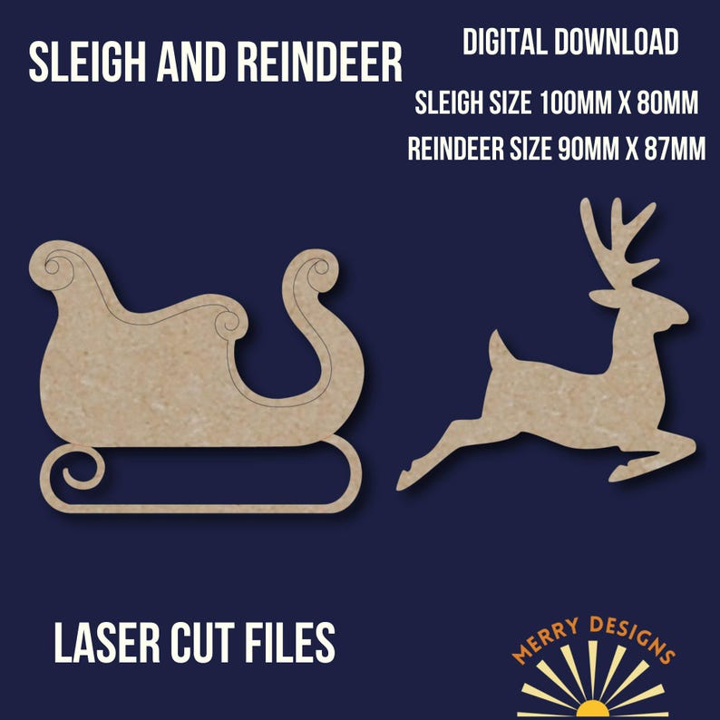 Santa Sleigh and Reindeer Cut Files, Svg Dxf Eps Pdf Design Suitable ...