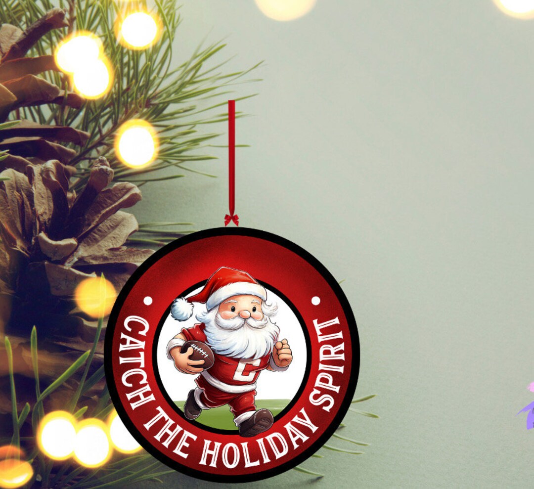 Catch the Holidays Football Santa Christmas Ornament - Etsy