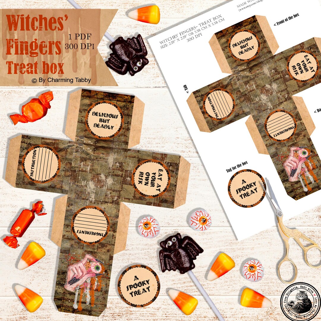 Halloween Treat Box, Treat Box, Halloween, Vintage Mini Box, Digital ...