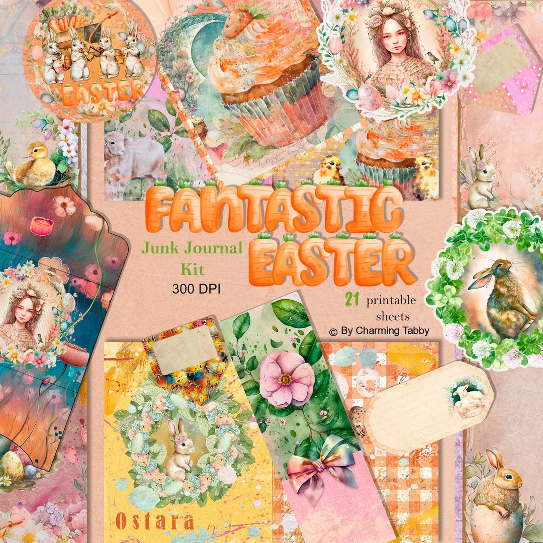 Easter, Junk Journal Kit, Easter Eggs, Easter Bunnies, Colorful Easter ...