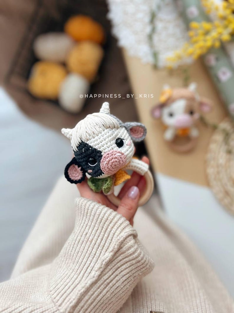 Crochet Pattern: the Cow Rattle, Crochet Cow, Crochet Animal, Crochet ...
