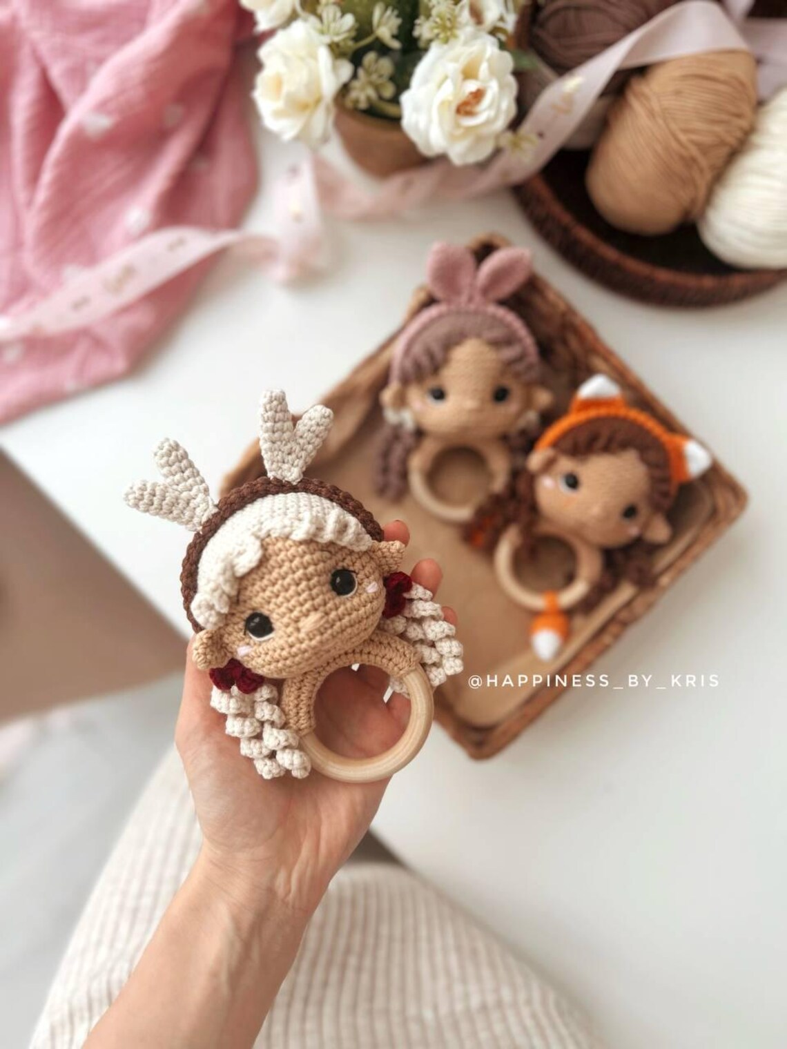 Elves in Animal Costumes Rattle Crochet Pattern, Fox, Deer and Bunny ...