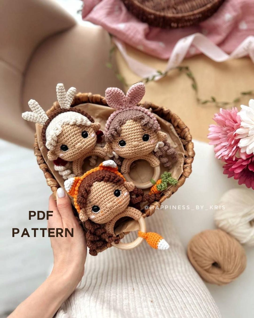 Elves in Animal Costumes Rattle Crochet Pattern, Fox, Deer and Bunny ...