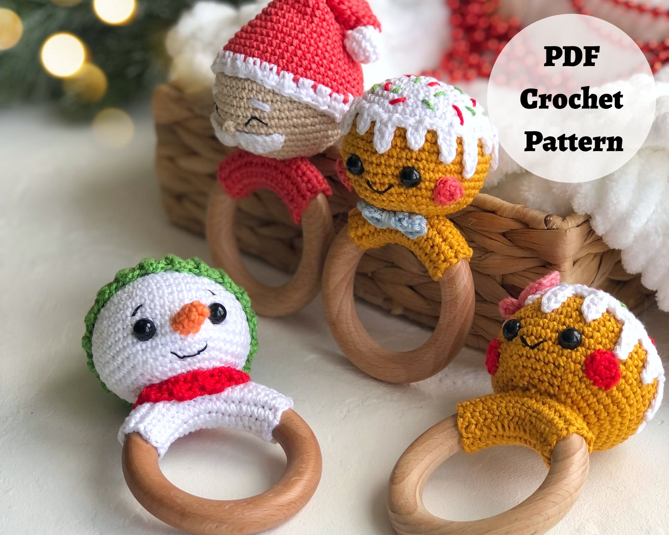 3IN1 Baby Rattles Crochet Patterns for Christmas Tree: Snowman, Santa ...