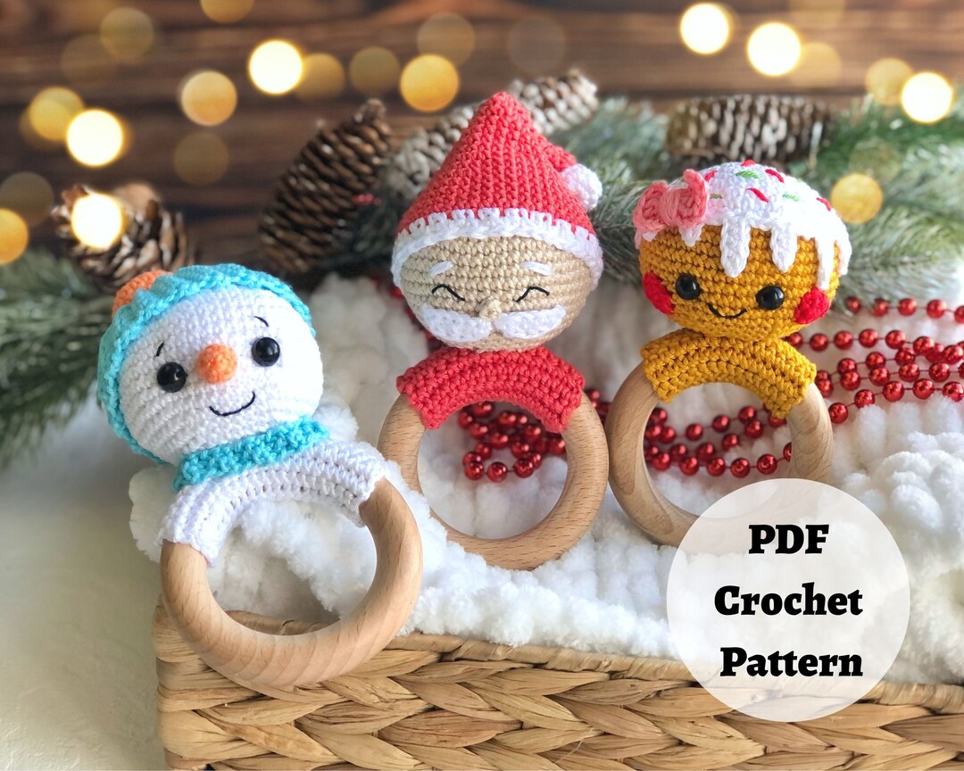 3IN1 Baby Rattles Crochet Patterns for Christmas Tree: Snowman, Santa ...