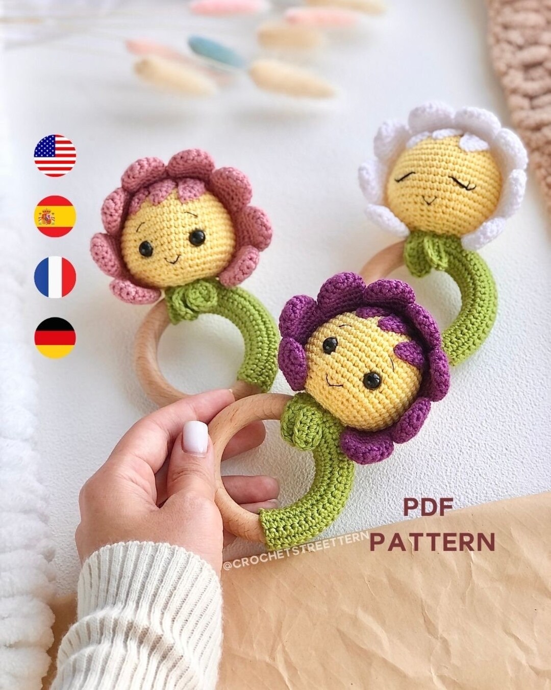 Daisy Flower Baby Rattle Crochet Pattern - Flower Amigurumi Crochet ...