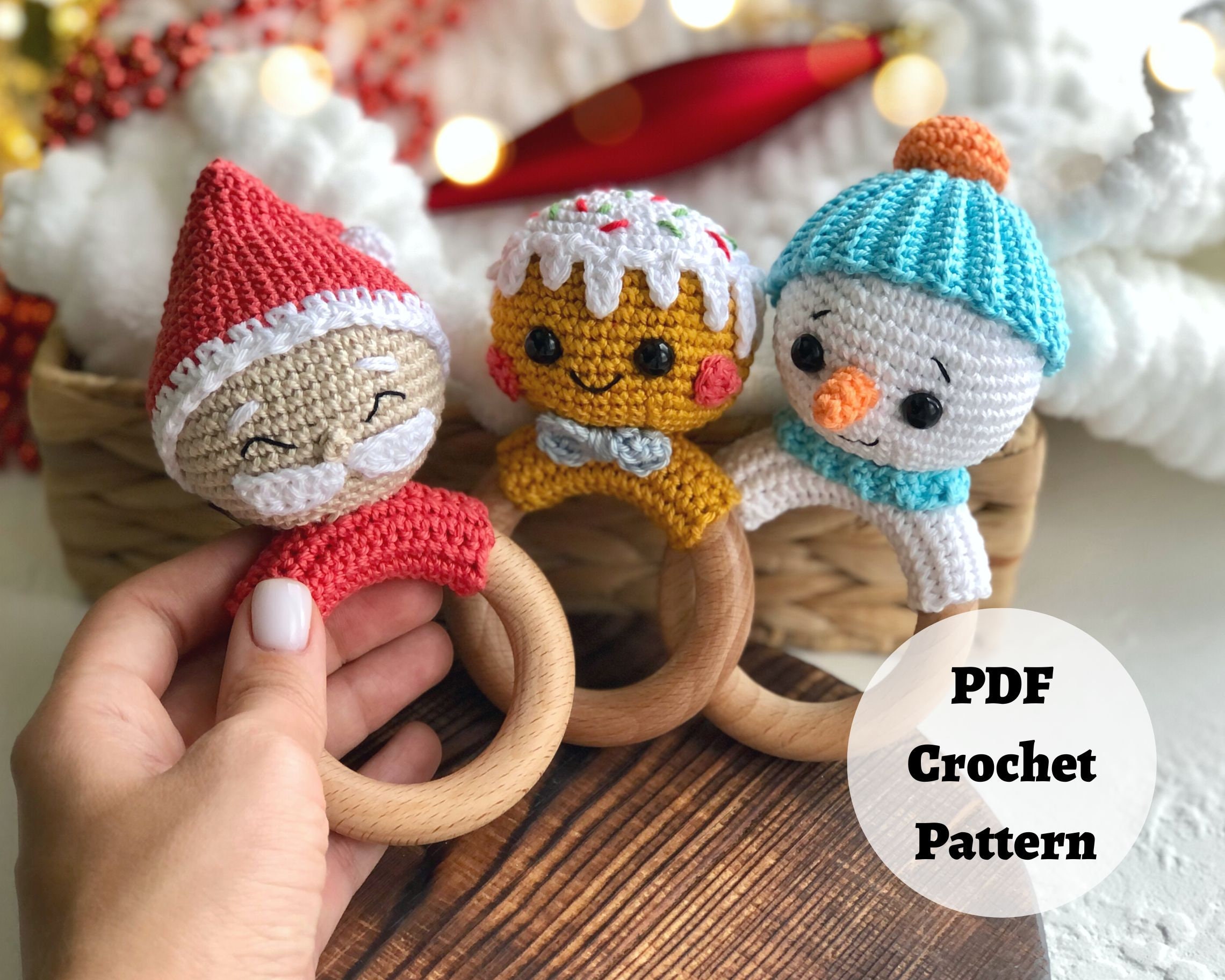 3IN1 Baby Rattles Crochet Patterns for Christmas Tree: Snowman, Santa ...
